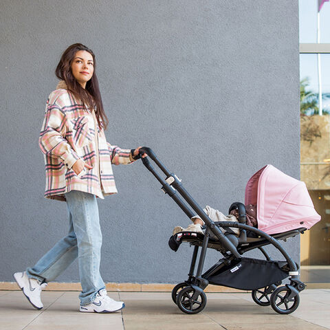 Bugaboo Bee 6 seat stroller Soft pink sun canopy, grey mélange fabrics ...