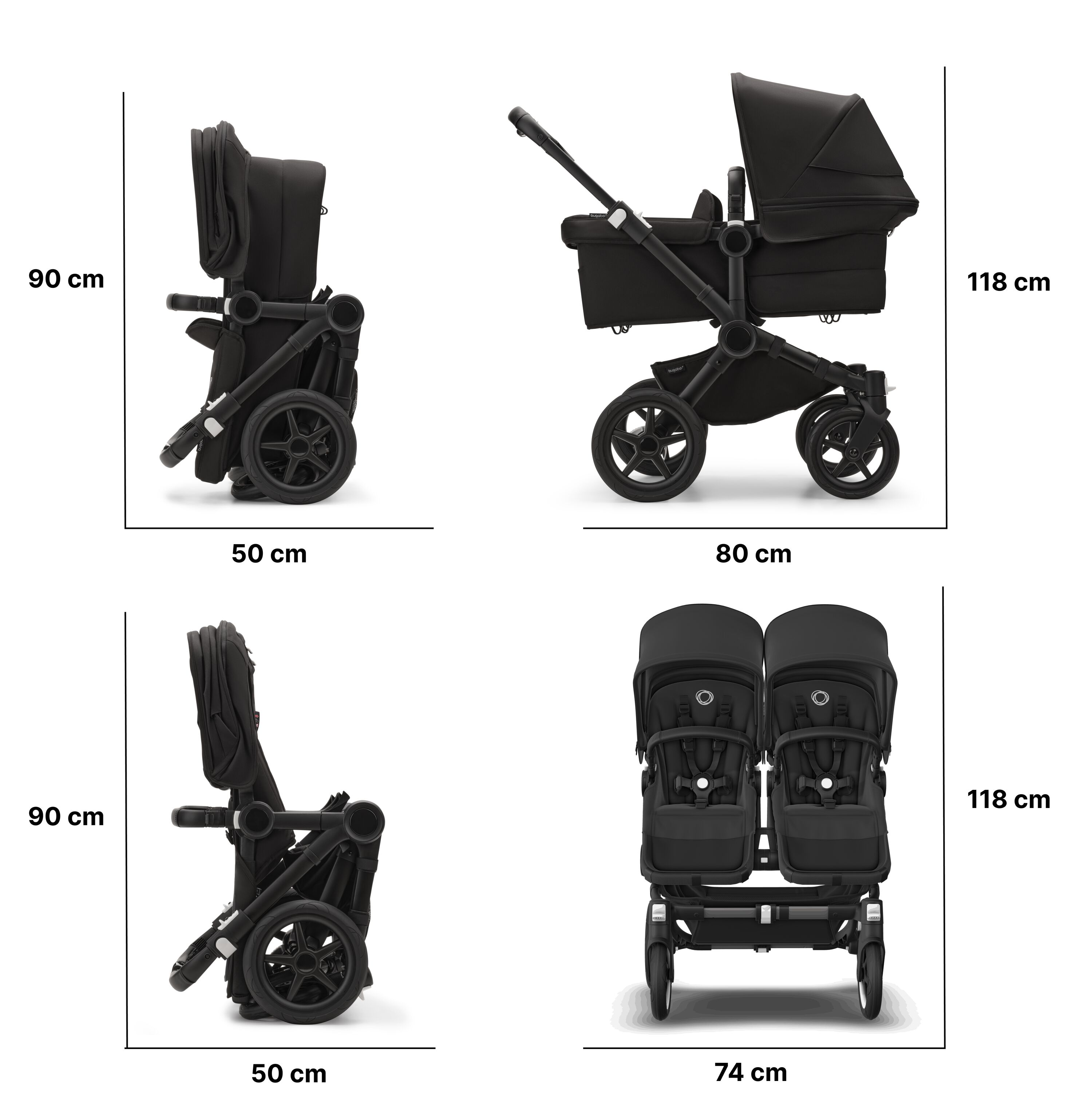 Bugaboo Donkey 5 Twin carrycot and seat pushchair Misty white sun canopy, midnight black fabrics ...