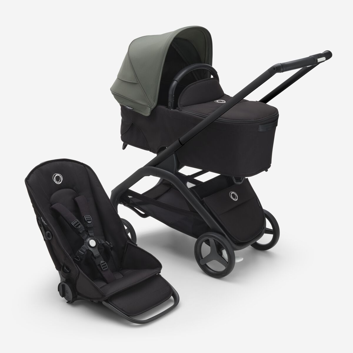 Bugaboo Dragonfly bassinet and seat stroller Forest green sun canopy ...