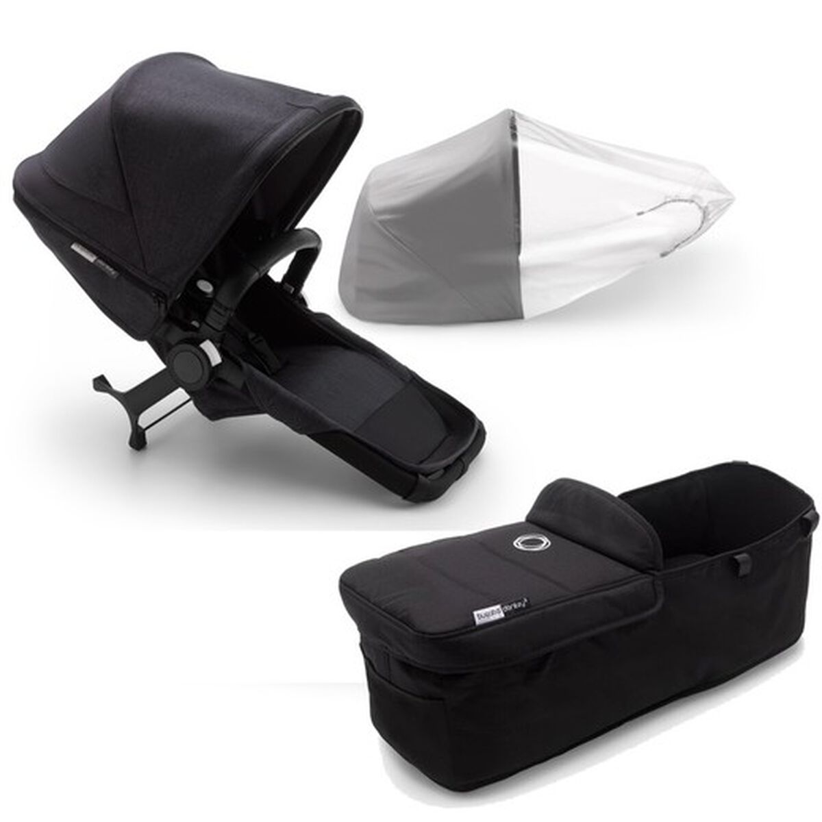 Refurbished Bugaboo Donkey 3 twin extension complete 블랙 썬 캐노피, 블랙 패브릭, 블랙 섀시 | Bugaboo