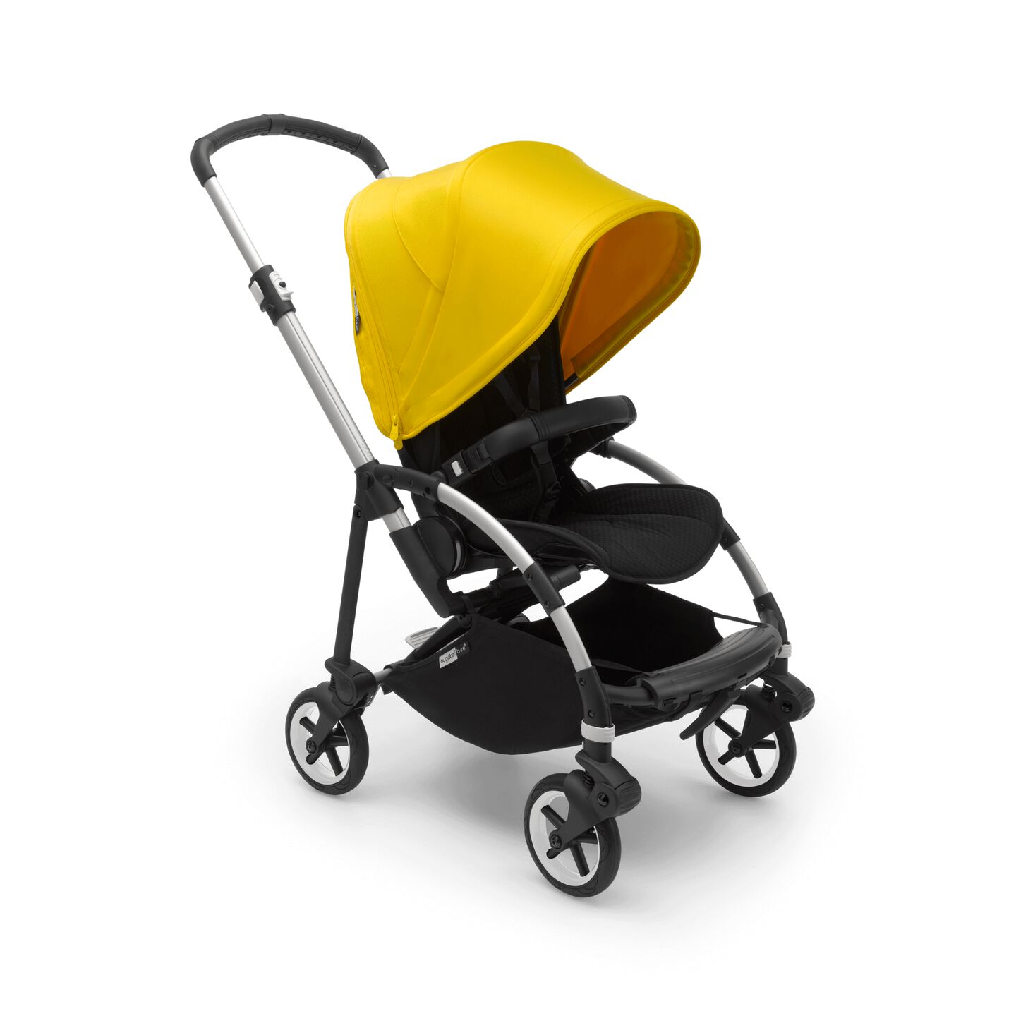 Bugaboo Bee 6 Kinderwagen mit Sitz und Liegewanne Zitronengelbes Sonnendach, schwarze Bezüge ...